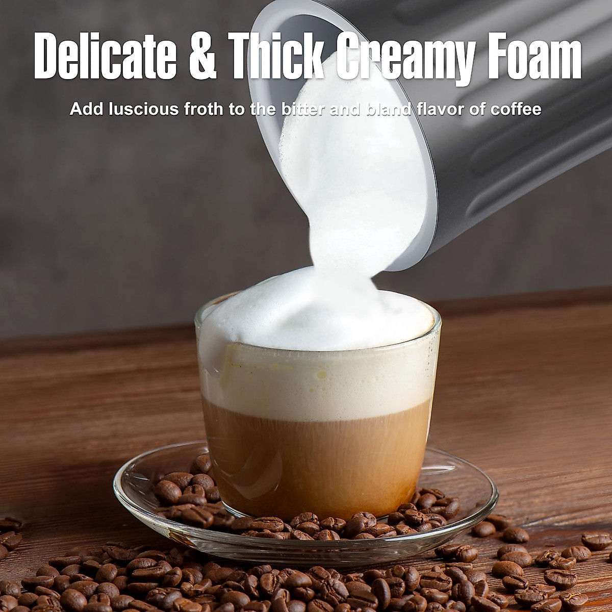 Ovetedot Milk Frother, 4-in-1 Milk Frother and Steamer, 240ml/8.1oz Automatic Hot and Cold Foam Maker, Electric Milk Frother for Coffee, Latte, Cappuccino, Matcha, Hot Chocolate(Gray)