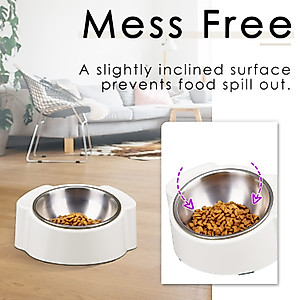 CheerPaws Large Tilted Dog Food Bowl, 15°Slanted Dog Bowl for French Bulldogs No Spill Slanted Dogs Bowl Elevated 1.5 Cup Dog Bowls for Flat Faced Dogs Raised Dog Water Food Bowl Angled Tilted White