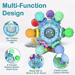 Baby Teething Teether Toys 6 to 12 Months: Teether Toys for Baby 6-12 Months | Baby Toys 0 to 6 Months Baby Teething Ball Toy 0-3 Month Rattle Sensory Infant Toys for 0-3-6-12 Months Baby (Blue)