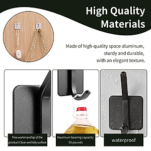 TAKORUY Heavy Duty Adhesive Hooks, Self-Adhesive Hooks, Brushed Space Aluminum Wall Hooks, Multiple Colors and Styles, 50 lb Maximum Load, Metal Coat Hook for Kitchen Home Schools and Offices (Black)