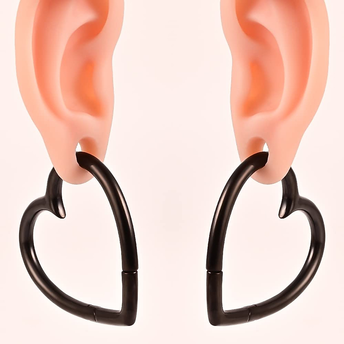 Atomhole 2PCS Ear Weights Hypoallergenic Heart Ear Hangers for Stretched Ear Gauges Plugs，316 Stainless Steel Body Jewelry Piercing Tunnel Expander (6mm(2G), Black)