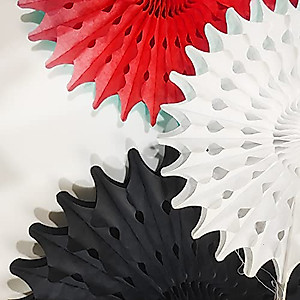 Graduation Decorations Black and Red 2023 White Red Black Qian's Party Mickey Mouse Party Supplies Tissue Paper Fans for Minnie Mouse Birthday Decorations Red Black Birthday Party Decorations