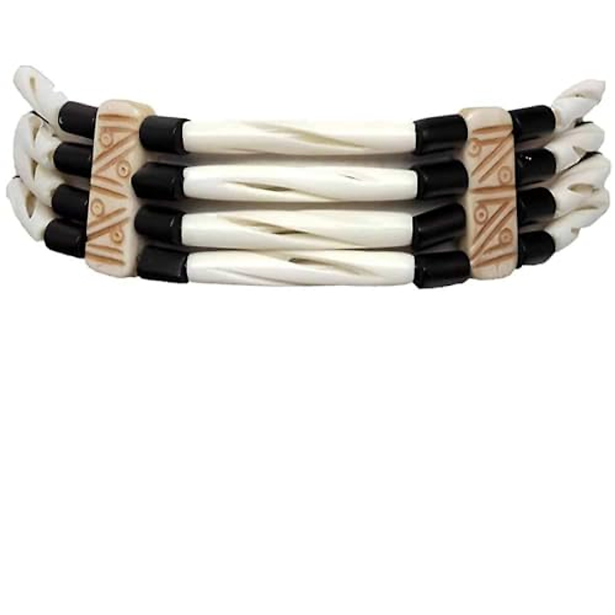 outROAR Gear American Indian Style Bone Choker Necklace, 4 Row Black/White No Tassle Traditional Hairpipe, Unisex Adjustable Choker Necklace