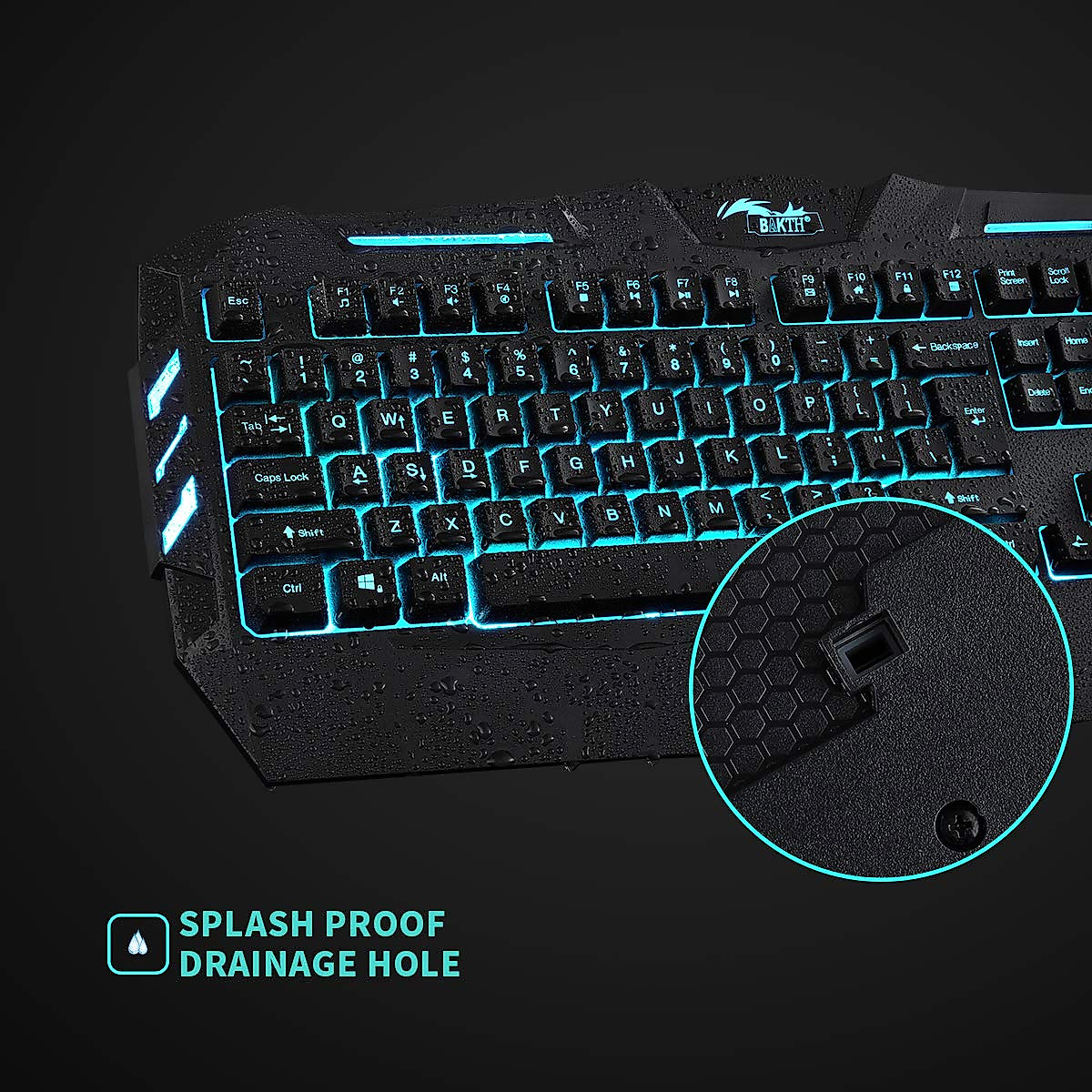 BAKTH 7 Colors LED Backlit Gaming Keyboard, Mechanical Feeling and Waterproof, Illuminated USB Wired Keyboard for Pro PC Gamer or Office