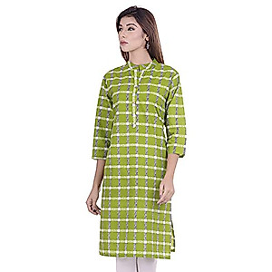 Chichi Women's Indian Checks Cotton Kurti Top, Green, XX-Large