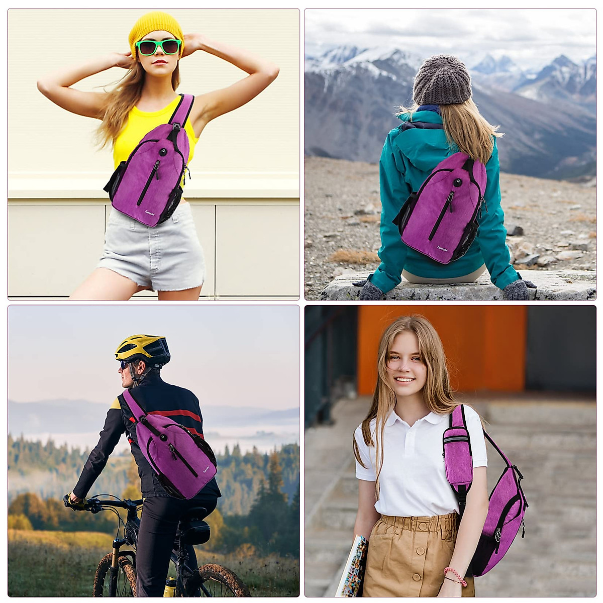 Fancosni Crossbody Sling Bags for Women Men, Black Sling Backpack, Lightweight Shoulder Bag, Multipurpose Sling Bag for Travel, Hiking, Shopping, Walking, Biking, Cycling, Earphone Hole, Chest Bag