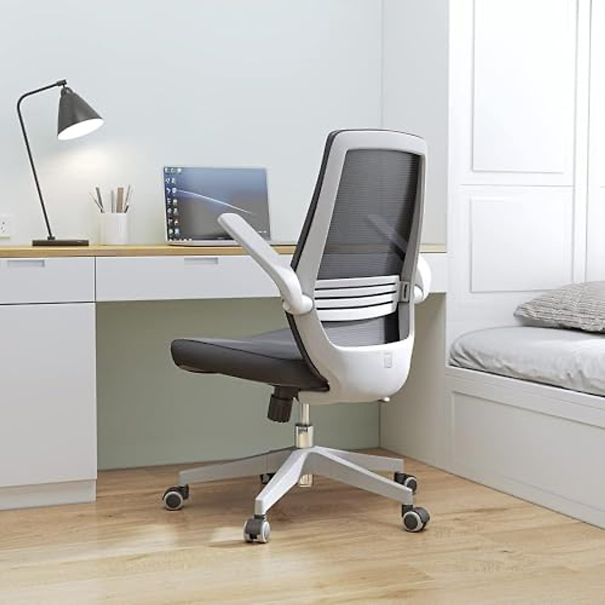 SIHOO Ergonomic Office Chair, Swivel Desk Chair Height Adjustable Mesh Back Computer Chair with Lumbar Support, 90° Flip-up Armrest (Black)