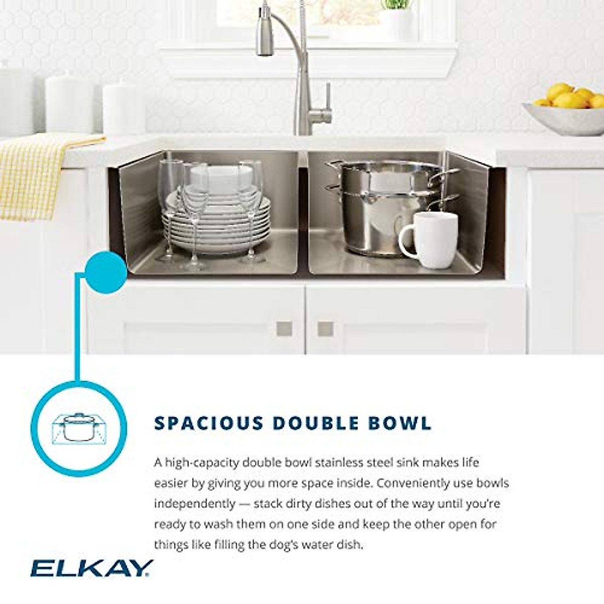 Elkay Crosstown 16 Gauge Workstation Stainless Steel, 31-1/2" x 18-1/2" x 9" Equal Double Bowl Sink Kit with Aqua Divide