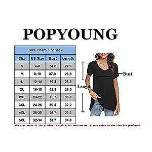 POPYOUNG Women's Summer Casual Short Sleeve Tunic Tops to Wear with Leggings V-Neck T-Shirt Loose Blouse L, Ink Rose