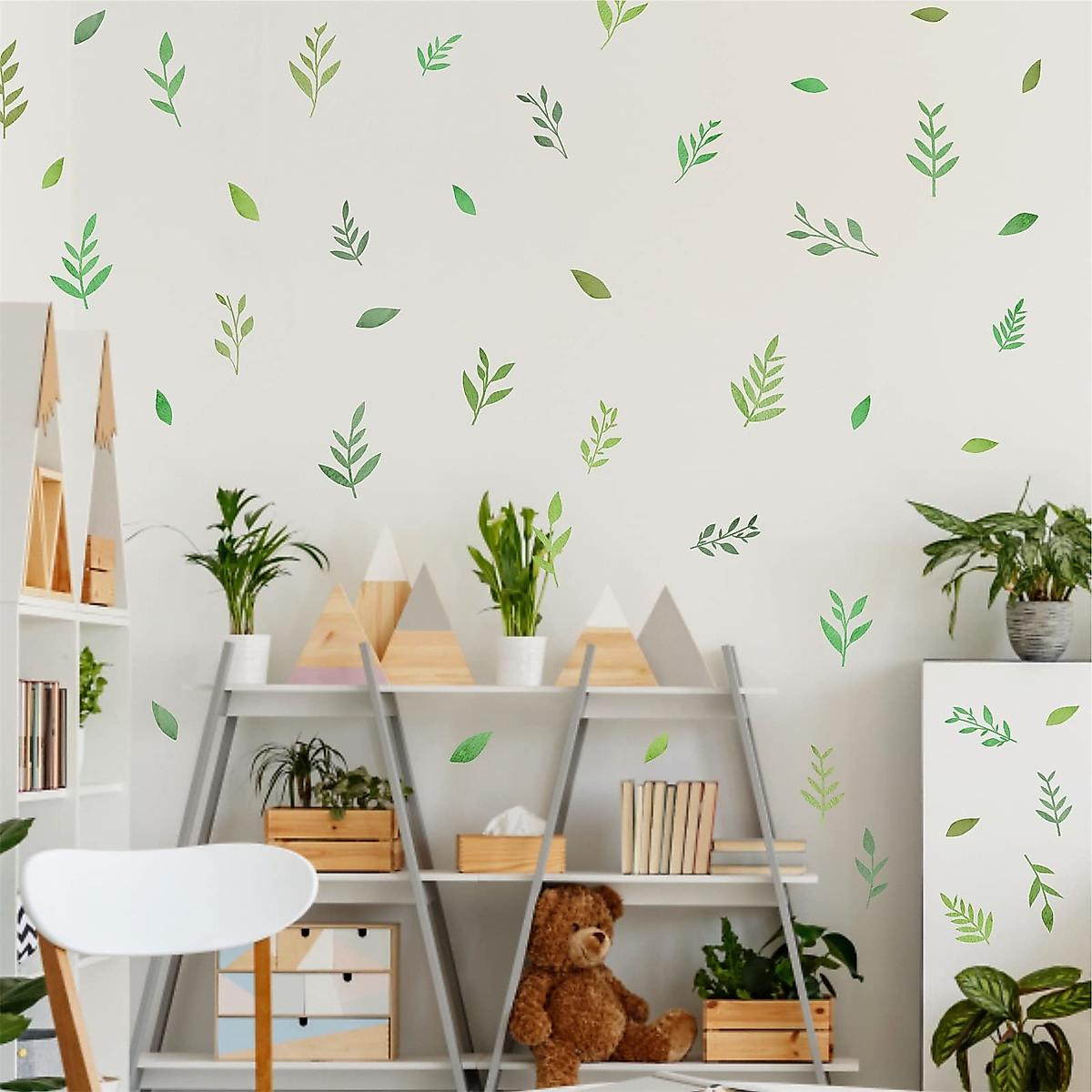 IKEYU Green Leaf Wall Decals Watercolor Leaves Wall Stickers Small Green Leaves Wall Decal Fresh Leaf Wall Sticker for Nursery Bedroom Living Room
