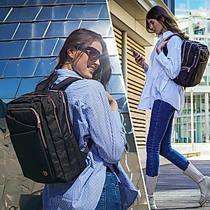 Swissdigital Katy Rose Laptop Backpack Purse For Women，With USB Charging Port Computer Work Backpack ,Fits 15.6Inch Laptop Travel Casual Bag