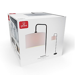 Globe Electric 67065 58" Floor Lamp, Matte Black, White Linen Shade, On/Off Socket Rotary Switch, Floor Lamp for Living Room, Floor Lamp for Bedroom, Home Improvement, Home Office Accessories