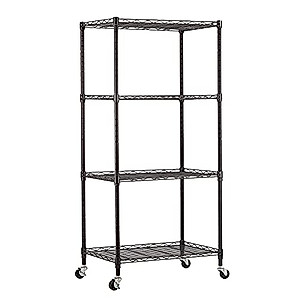 4 Shelf Garage Shelving Unit, Metal Shelves with Wheels Heavy Duty (168 lbs per Shelf), Adjustable Storage Rack, NSF Wire Shelving, Utility Shelf for Kitchen Pantry Rack, Black