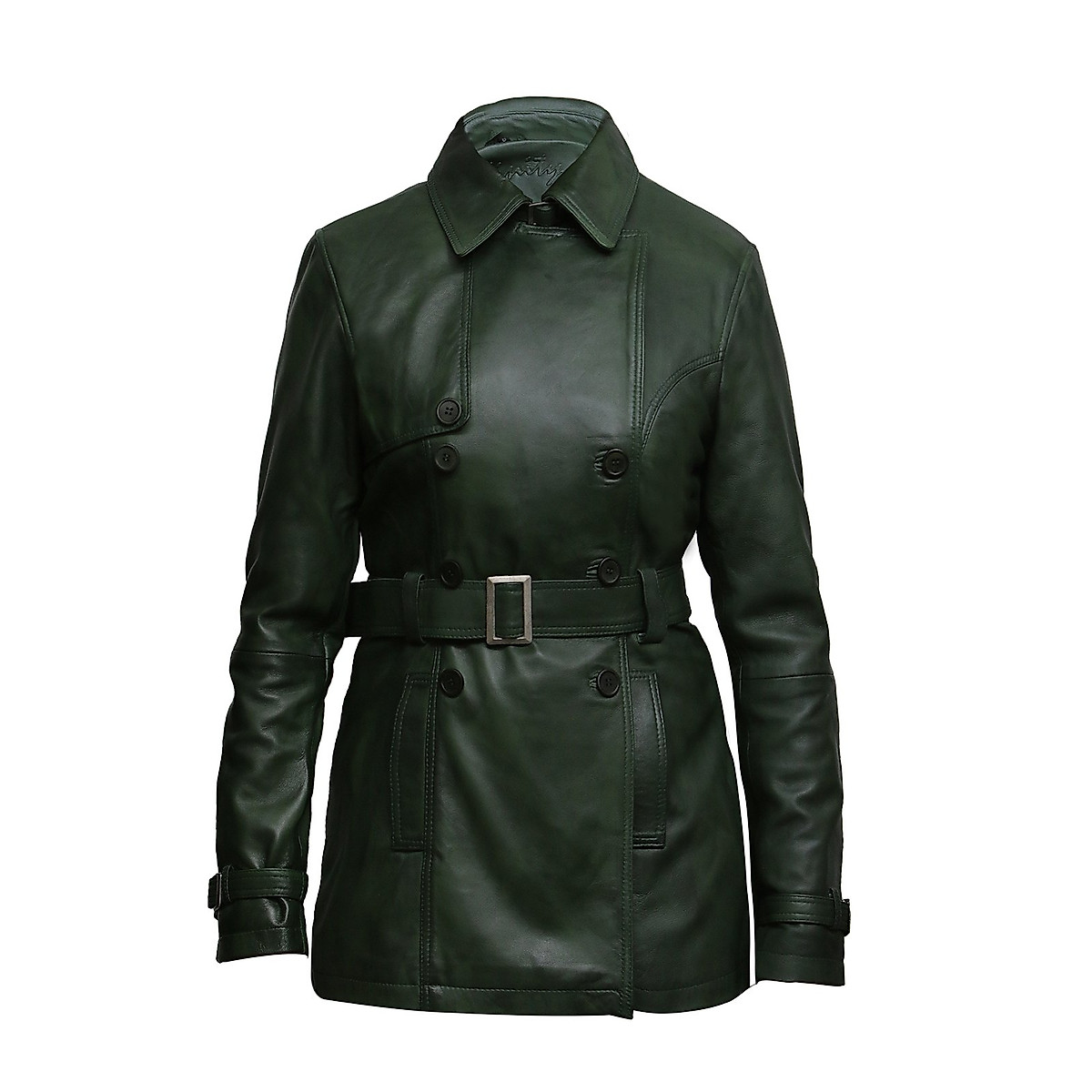 Brandslock Womens Genuine Leather Biker Jacket Coat (Olive, L)