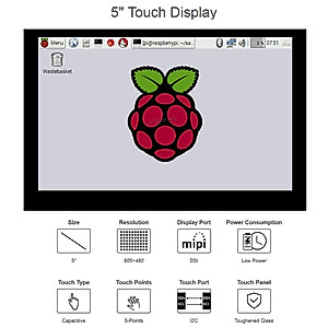 for Raspberry Pi 5inch LCD Capacitive Touch Display Screen 800×480 5inch LCD DSI Interface for Raspberry Pi 4 3 2 Model B B+ A+ Raspbian Retropie Ubuntu Kali WIN10 IoT Driver Free @XYGStudy