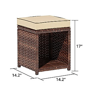 Yangming 2 Pieces Outdoor Patio Ottoman, Indoor Outdoor All Weather Rattan Wicker Ottoman Seat, Patio Rattan Furniture, Footstool Footrest Seat w/ Removable Cushions, No Assembly Required…