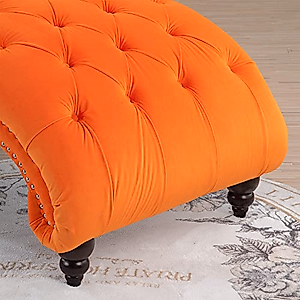 Fulocseny Tufted Velvet Chaise Lounge Indoor,Leisure Accent Chair Upholstered Couch,Velvet Chaise Lounge Chair,Tufted Armless Chaise Lounge,Velvet Fabric+Wood Frame+Foam +Wood Legs (Orange)