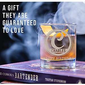 Personalized Etched 11oz Whiskey Glass - Custom Engraved Bourbon Christmas Gifts for Men, Dad Scotch Drinking Birthday Glasses, Groomsmen, Liquor Cocktail Rocks Old Fashioned, Bratton Monogram