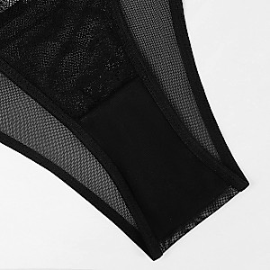 SAKVILSEC Sexy Lace Panties Women Mesh Perspective Thong Lingerie Low Waist G-string Comfortable Underwear Breathable Panty(Black,M)