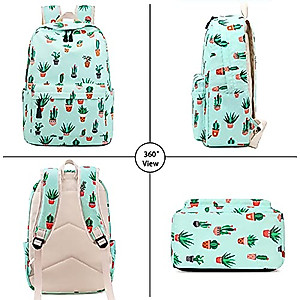 LIMHOO School Bags for Teen Girls, Teenagers School Backpack, Bookbag with Lunch Box Pencil Case (Cactus)