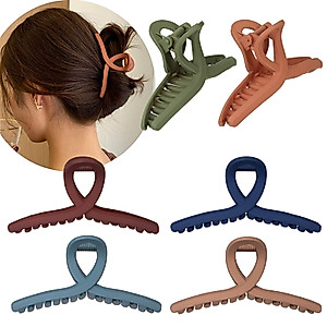 Whaline Hair Claw Clip 6 Color Hair Jaw Clamp Clips 4.3 Inch Nonslip Hair Claw Strong Hold Matte Butterfly Clip Clamp Hair Styling Accessories for Women Girls Thin Thick Fine Hair