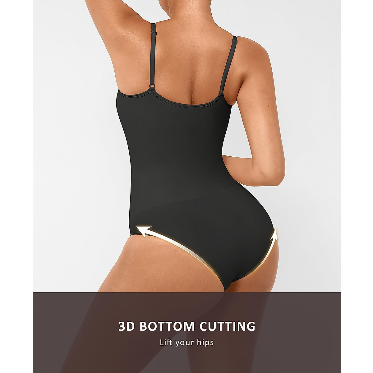 FeelinGirl Shapewear Bodysuit for Women Tummy Control Sculpting Snatched Waist Body Suit Brief Light Black Skin M/L