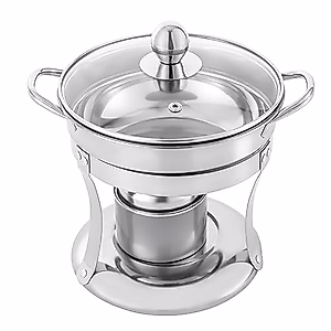 LGXSHOP Set Of 4 Small Stainless Steel Fondue Pots Silver Warming Tray Round Warming Pan With Lid, Suitable For Single Person Fondue Catering Event Parties