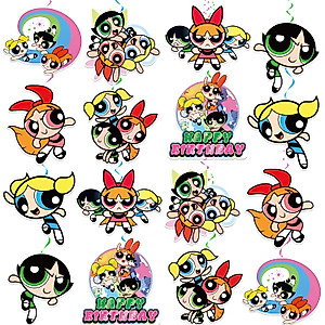 16pcs Power Girls Birthday Decorations Hanging Swirls, Power Girls Birthday Party Decorations, Power Girls Party Decorations, Foil Hanging Swirls Decorations Girl Power Party Supplies for Kids