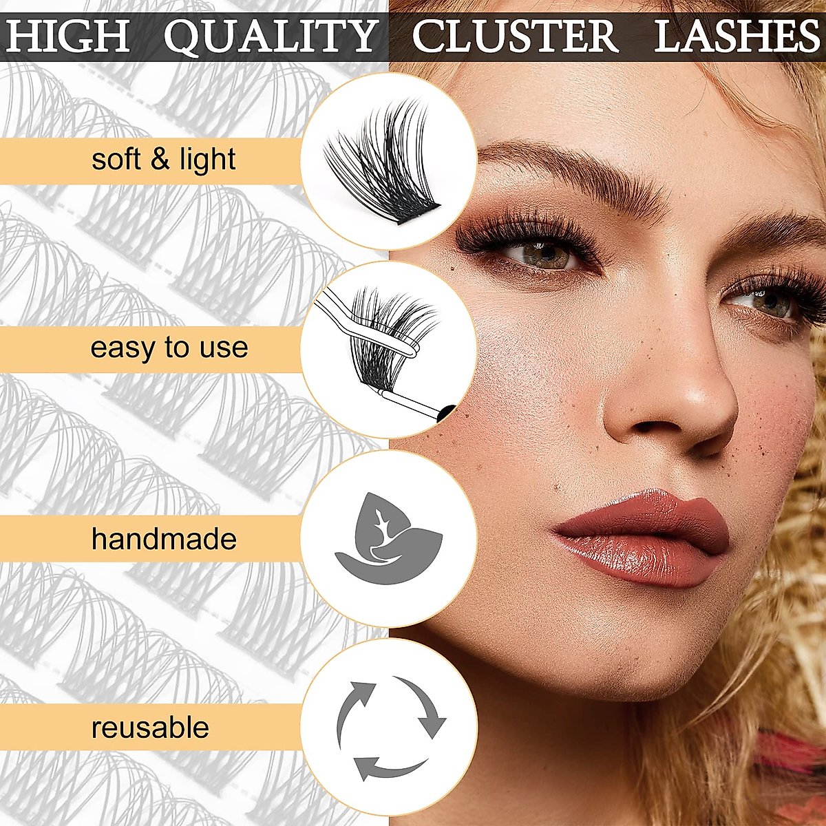 QUEWEL Cluster Lashes 72 Pcs Wide Stem Individual Lashes C/D Curl 8-16mm Length + Lash Bond And Seal, Lash Cluster Glue For DIY Eyelash Extensions