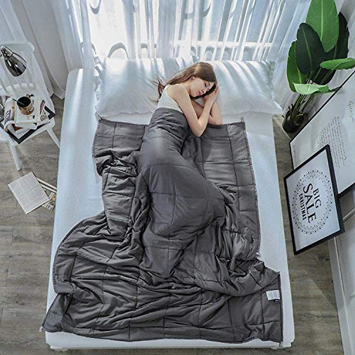 AsFrost Weighted Blankets for Kids and Adults, 60''x80'' 15lbs, 100% Breatehable Cotton with Premium Glass Beads of Heavy Blanket, Can be Used in All Seasons, Dark Grey