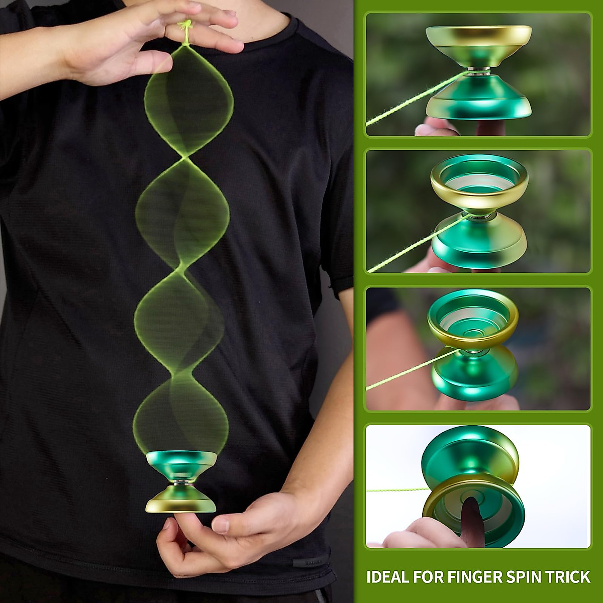 YOYOSTUDIO Responsive Yoyo Professional Yoyo for Kids 8-12 Fingerspin Yo Yo for Adults Kids Pro Trick Yoyos with Unresponsive Yoyos Bearings Kit, 10 Yo-Yo Strings, Case and Gloves (Yellow & Green)