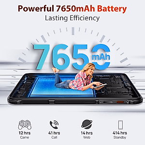Ulefone Armor Pad Rugged Tablet(WiFi+Cellular), 7650mAh, 8 Inch IP69K Waterproof Tablet, Octa Core 4GB + 64GB Android 12, Dual Speakers Dual 4G, uSmart Expansion Connector, 13MP + 5MP, BT5.2/GPS/NFC