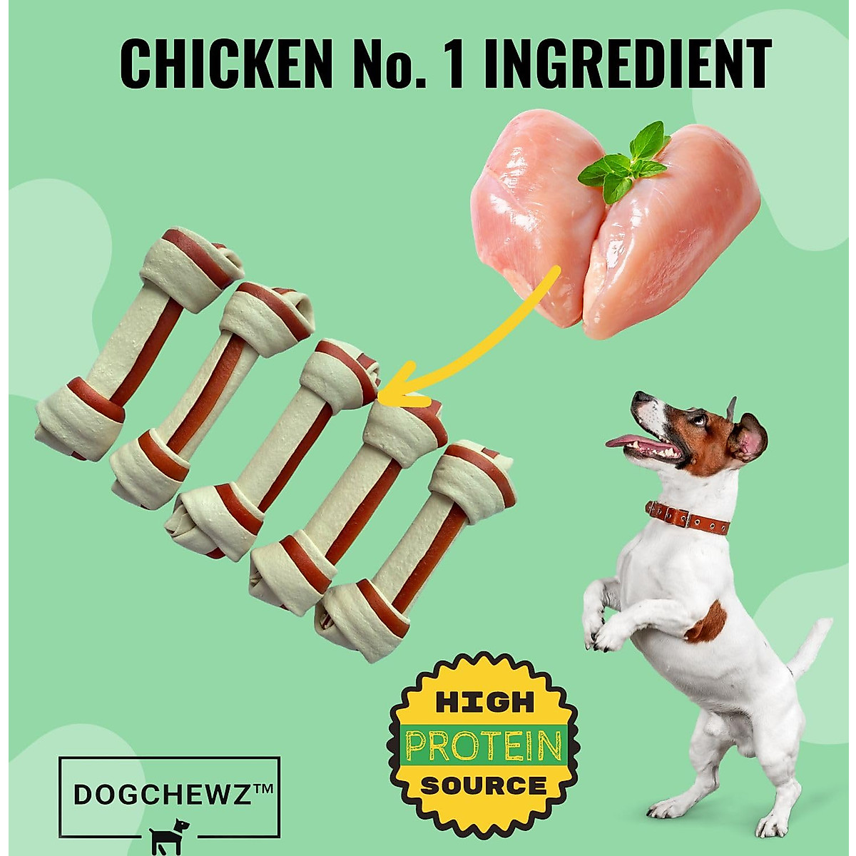 DOGCHEWZ™ Rawhide Free Knotted Bone Dog Chew Treats for Small & Medium Dogs - Size 5 inches (5 Count/Bag) - Chicken Flavored - Gluten Free