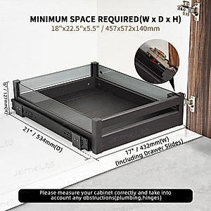 JOMOLA Pull Out Kitchen Cabinet Drawer Roll Out Pantry Shelves Heavy Duty Sliding Tray for Cabinet Full Extension Kitchen Cupboard Slide Out Shelves Organizer with Dividers 17 Inch Wide × 21 Inch Deep