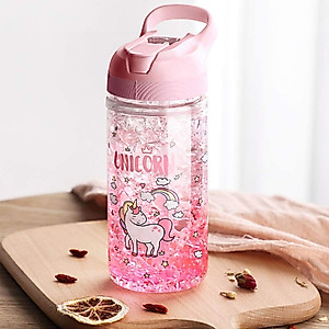 OOTD Unicorn Water Bottle for Girls, Cute Girl's Bottles for School, Unicorn Water Bottle with Straw and Safety lock, 400ML/13.5oz Kids Water-Bottles for School's Kids Girlss, Pink