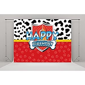 7x5ft Red Dog Paw Happy Birthday Party Banner Photography Backdrops for Boy Girls Background Photo Booth Props Decorations for Baby Show