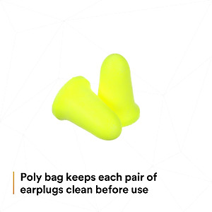 3M Ear Plugs, 200 Pairs/Box, E-A-Rsoft FX 312-1261, Uncorded, Disposable Foam Earplugs, Noise Reduction Rating NRR 33, Drilling, Grinding, Machining, Sawing, Sanding, Welding, 1 Pair per Poly Bag