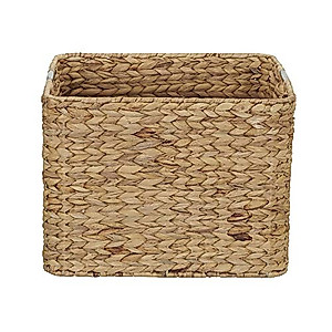 Household Essentials Woven Wicker Open Storage Basket with Stainless Steel Handle, Natural