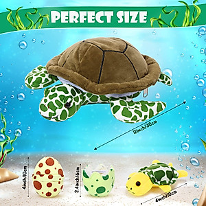 Aoriher 6 Pieces Plush Turtle Set 12 Inch Stuffed Sea Turtle Mom with 3 Little Plush Turtles and 2 Plush Turtle Eggs Soft Plush Stuffed Animal Toys Tortoise Hugging for Valentine's Day Party (Modern)