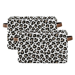 Leopard Cheetah Print Animal Skin Square Storage Basket Storage Bins Canvas Storage Organizer Closet Shelf Organizer for Home Office, 1 Pc