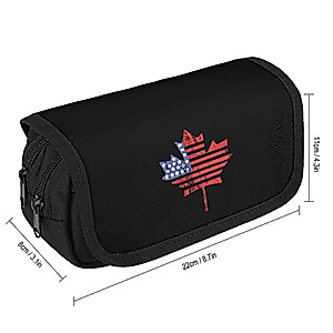 USA Canada Maple Flag Pencil Case with Two Large Compartments Pocket Big Capacity Storage Pouch Pencil Bag for School Teen Adult