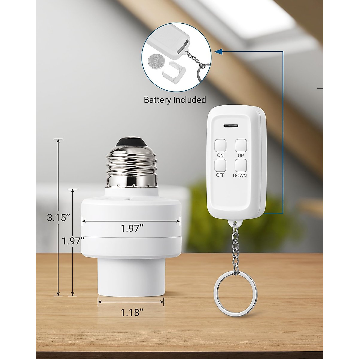 DEWENWILS Remote Control Light Socket with Dimmer, Wireless Light Switch, Dimmable Remote Light Bulbs Socket Switch, 100FT, E26 E27 Base with Controller, No Wiring, for Closet, Basement, ETL Listed