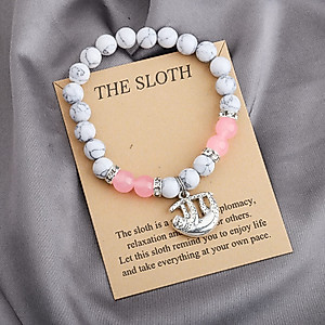 MAOFAED Sloth Gift Sloth Charm Gemstone Beaded Healing Bracelet Sloth Lover Gift Animal Lover Gift (sloth card bead)