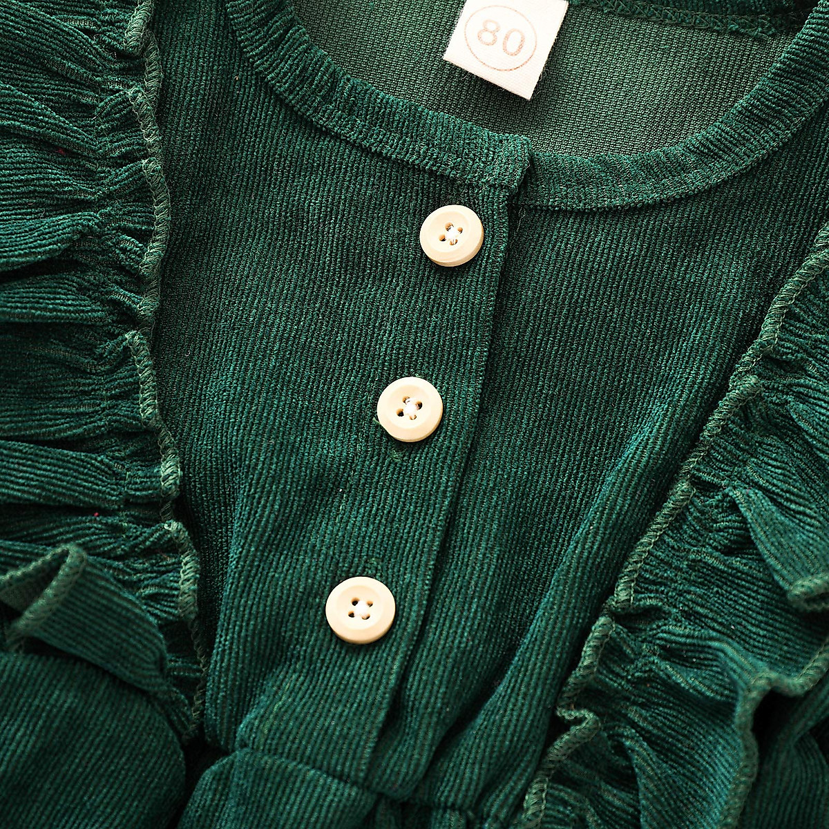 Karuedoo Kids Toddler Baby Girl Corduroy Ruffle Long Sleeve Dress Princess Party Dress Fall Winter Skirt Outfit (A-Green, 6-12M)