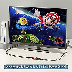 Setuact RCA to HDMI Converter, AV to HDMI Converter for Xbox,PS One,PS2,PS3,N64,Wii,VCR,VHS,STB,Blue-Ray DVD Players,TV, Support 720p,1080p,(with RCA Male Cable and HDMI Cable)