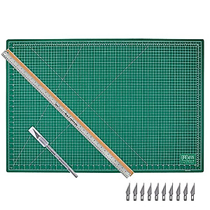 WA Portman Craft Cutting Mat Metal Ruler & Craft Knife Set - 24x36 Inch Self Healing Craft Cutting Mat - Hobby Knife Set - 10 Crafting Knife Blades - 36 Inch Cork-Backed Ruler - Precision Knife Set