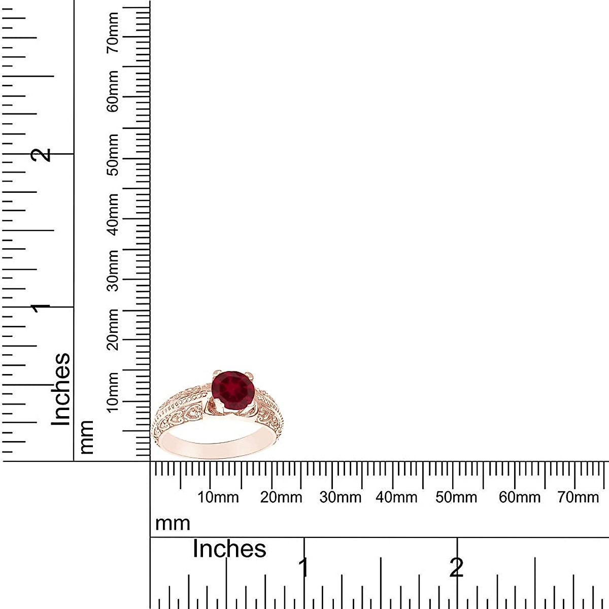 AFFY Round Shape Simulated Ruby In 14K Rose Gold Over 925 Sterling Silver Ring Size 4