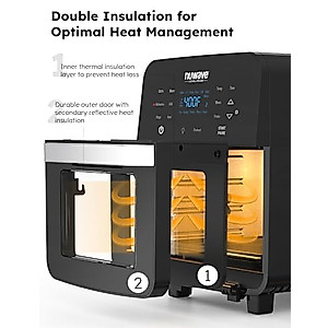 Nuwave Brio Air Fryer Oven, 15.5Qt X-Large Family Size, SS Rotisserie Basket &Skewer-Kit, Reversible Ultra Non-Stick Grill/Griddle Plate, Powerful 1800W, Integrated Smart Thermometer,Black