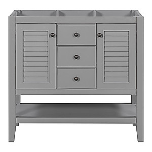 36" Modern Bathroom Vanity Base Only, Bathroom Vanity Without Sink Freestanding Bath for Compact Spaceroom Vanity Cabinet with Two Cabinets and Drawers, Open Shelf, Solid Wood Frame, Gray
