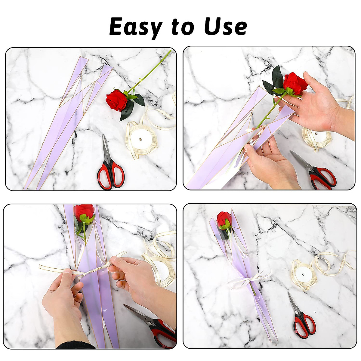 FOIMAS 120pcs Single Flower Sleeves Wrapping Bags Single Rose Florist Bouquet Packaging Bags for Floral Arrangement Supply Wedding Valentine's Day Mother's Day